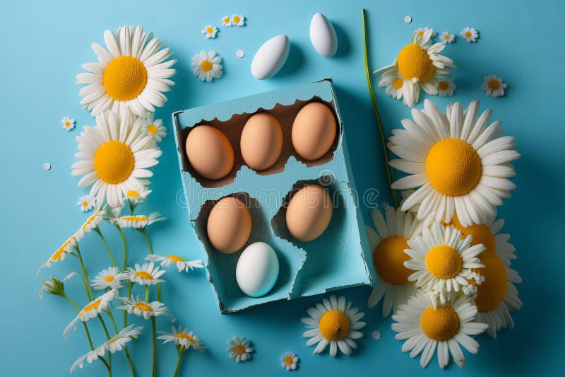 Easter with Eggs and Daisies on a Blue Background. Stock Illustration ...