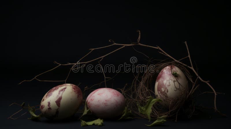 Easter Eggs on Dark Background, Moody Easter Card Stock Illustration ...