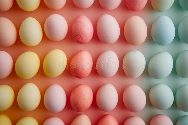Easter Eggs Decorated in Different Pastel Colors, Arranged in Straight ...