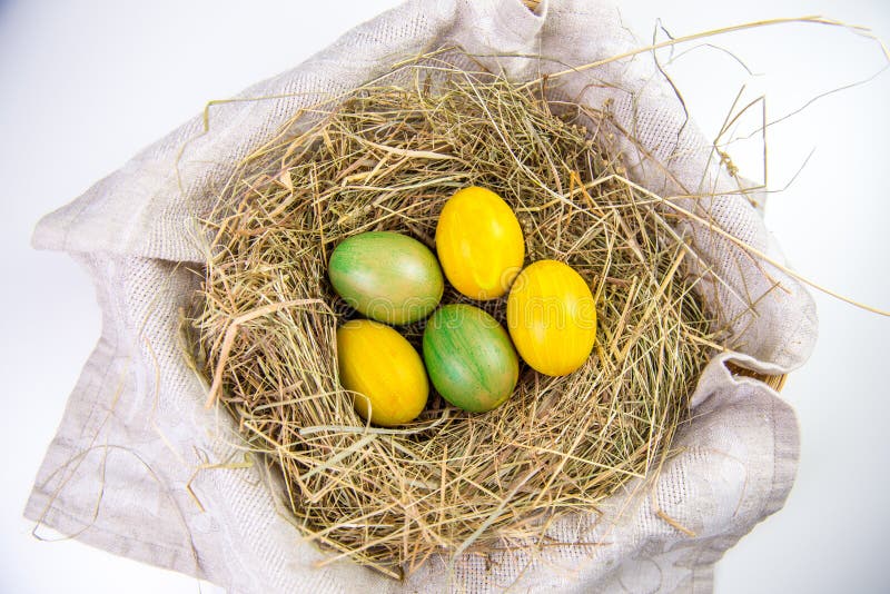 Easter Eggs Decorated on a Hay, Top View Stock Photo - Image of nature ...