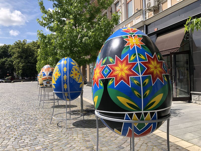 Easter Eggs Decorated Street Side View the Drawing is Made in Ukrainian ...
