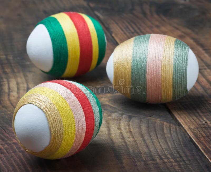 Easter Eggs Decorated with Woolen Threads Stock Image - Image of string ...
