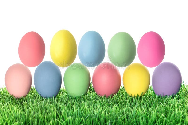 Easter Eggs Decoration Green Grass. Mockup Easter Designs Stock Photo ...