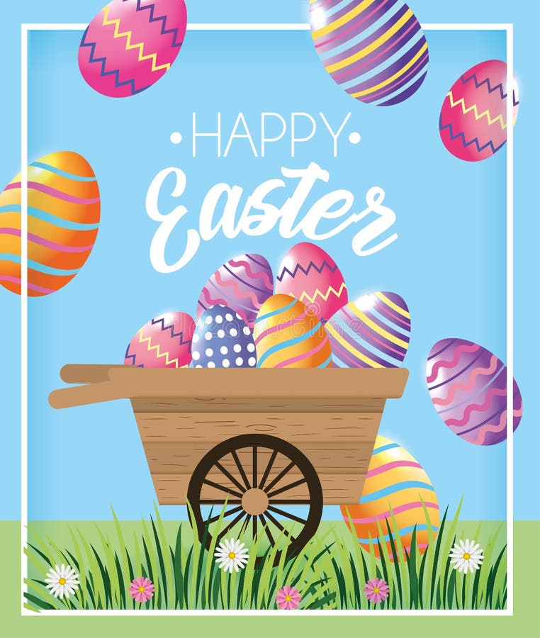 Easter Eggs Decoration Inside Wheelbarrow To Event Stock Vector ...