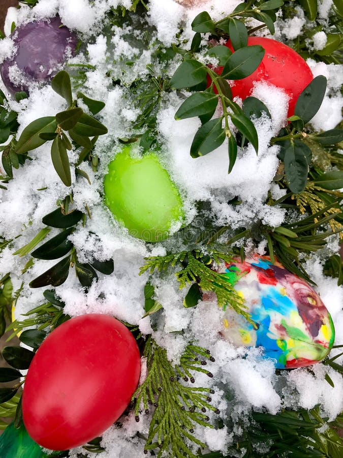 Easter Eggs in Snow stock photo. Image of green, snow - 30214762