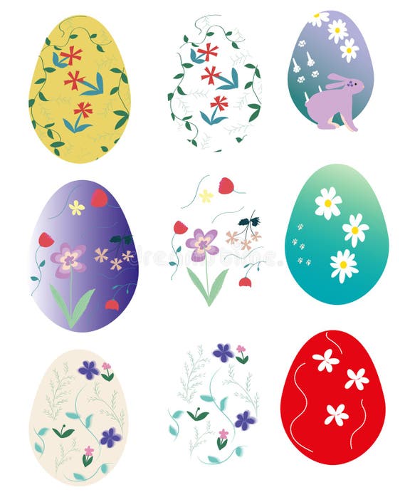 Easter Eggs with Different Floral Patterns Stock Illustration ...