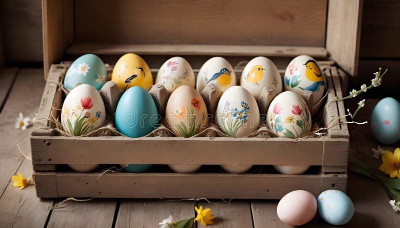 Easter Eggs Displayed in a Charming Vintage Wooden Crate Stock Illustration - Illustration of ...