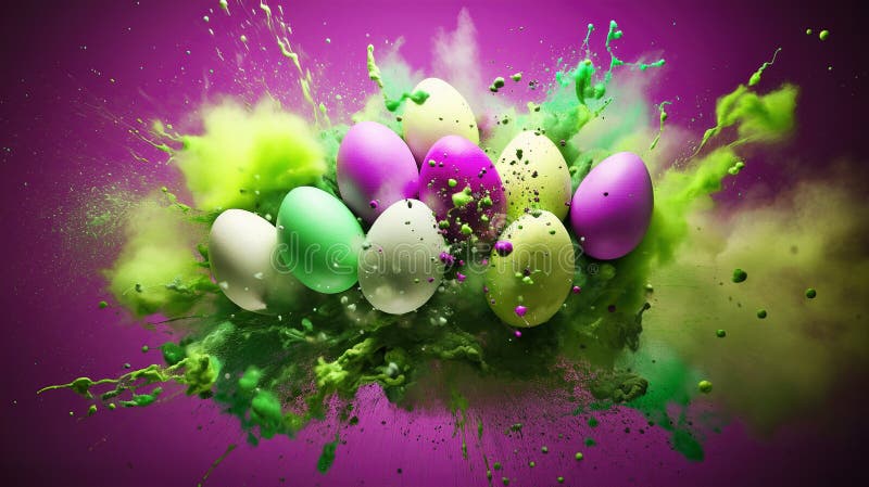 Easter Eggs with Exploding Colorful Powder Stock Image - Image of ...