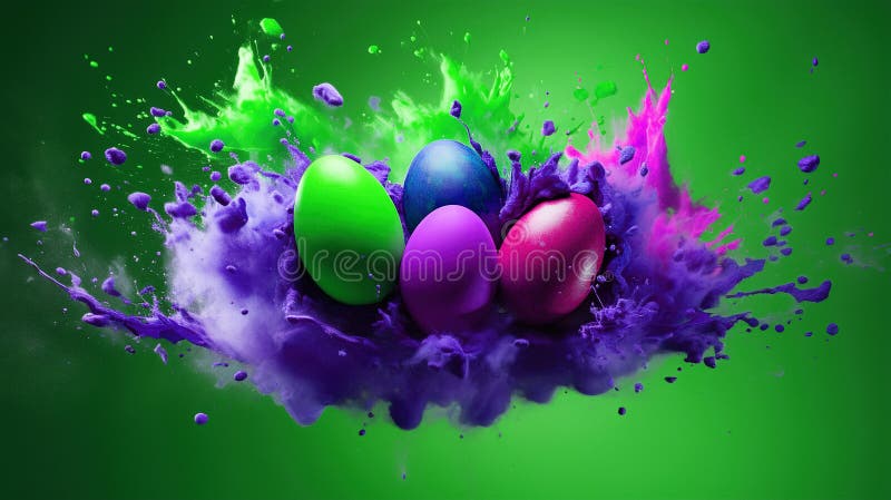 Easter Eggs with Exploding Colorful Powder Stock Illustration ...