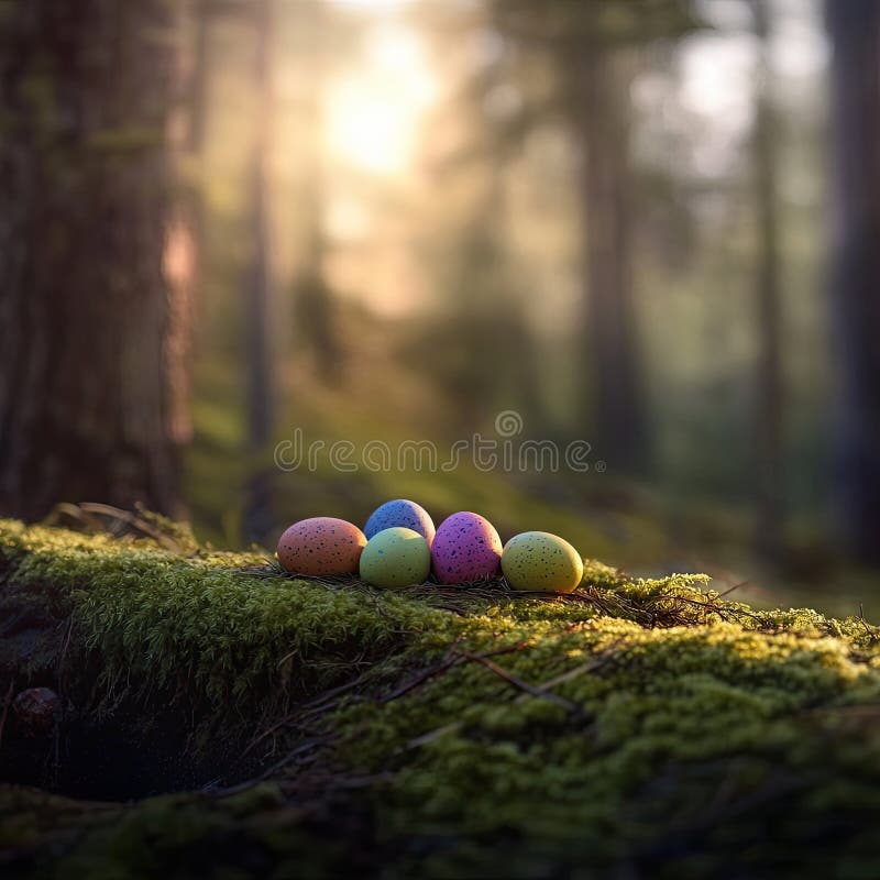 Easter Eggs in Forest stock illustration. Illustration of springtime ...