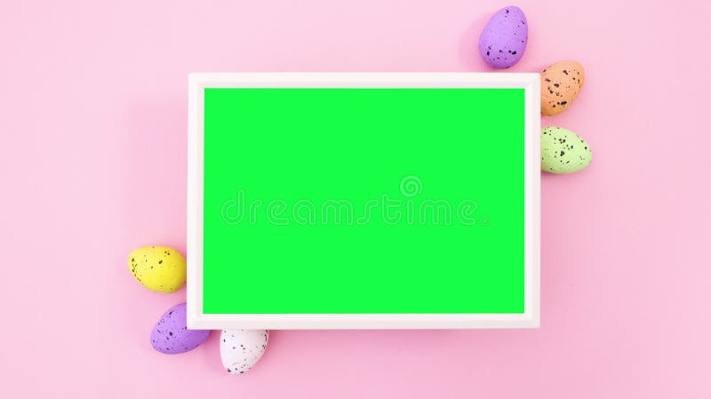 Easter Eggs and Frame with Green Screen on Pink Theme. Stop Motion ...