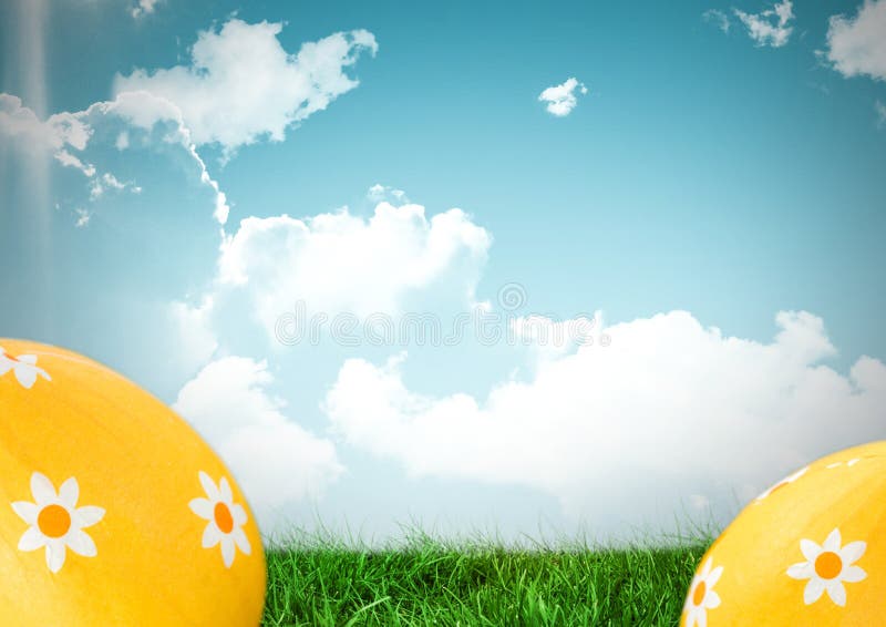 Easter Eggs in Front of Blue Sky Stock Illustration - Illustration of ...