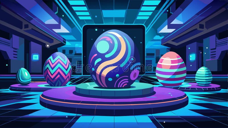 Easter Eggs on Futuristic Technology Concept in Dark and Blue Light ...