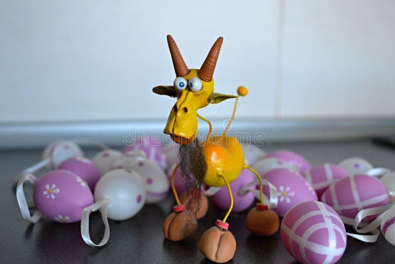 Easter eggs and goat editorial stock photo. Image of hare - 147229938