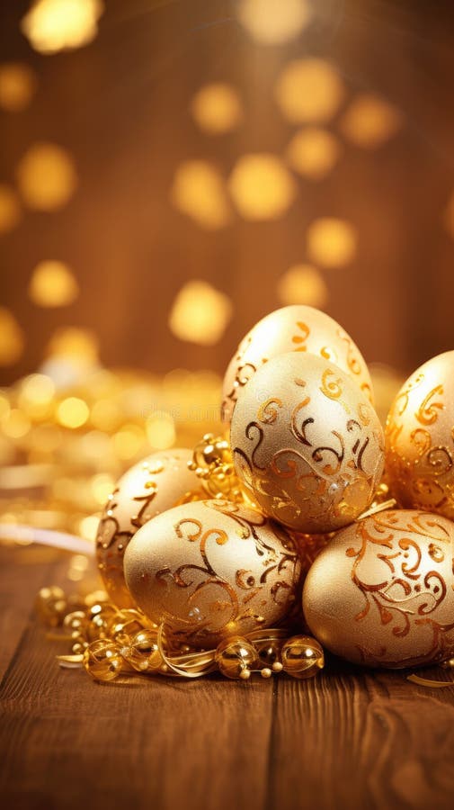 Easter Eggs on a Golden Background. Minimal Creative Easter Concept ...