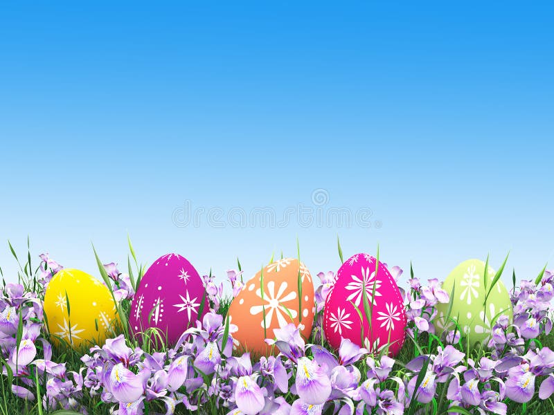 Easter eggs on the grass stock illustration. Illustration of flowers ...