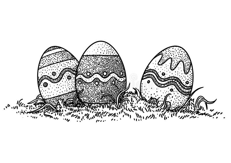 Easter Eggs in Grass Illustration, Drawing, Engraving Stock Vector ...