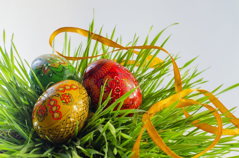 Easter eggs on green grass stock image. Image of grass - 69058711