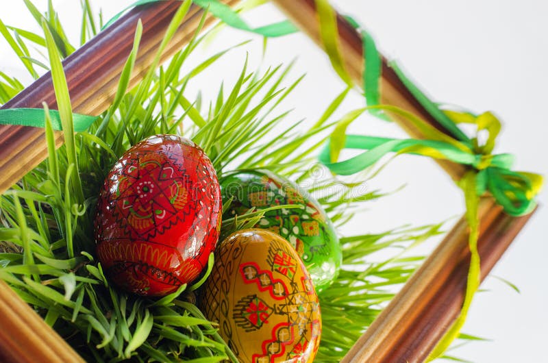 Easter eggs on green grass stock image. Image of colorful - 69059903