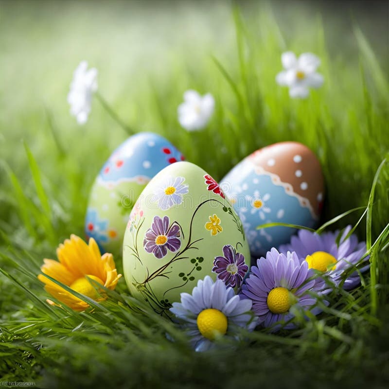 Easter Eggs in Green Grass. Generative AI Stock Illustration ...