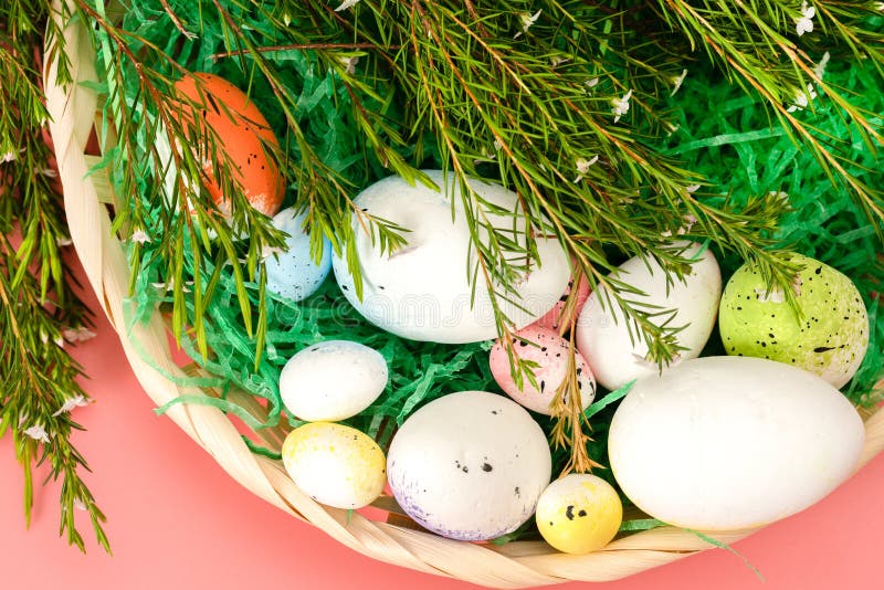 Easter Background with Eggs and Spring Flowers. Top View Stock Image ...