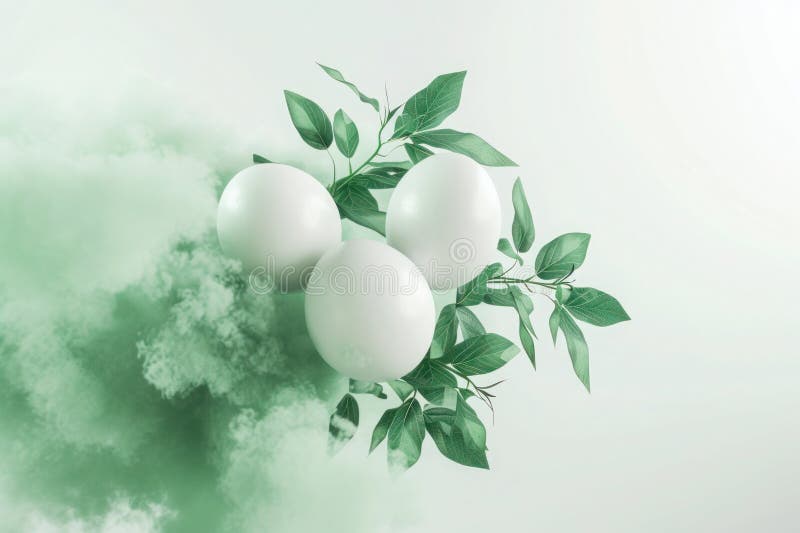 Easter Eggs with Green Leaves and Green Powder Explosion Stock Photo ...