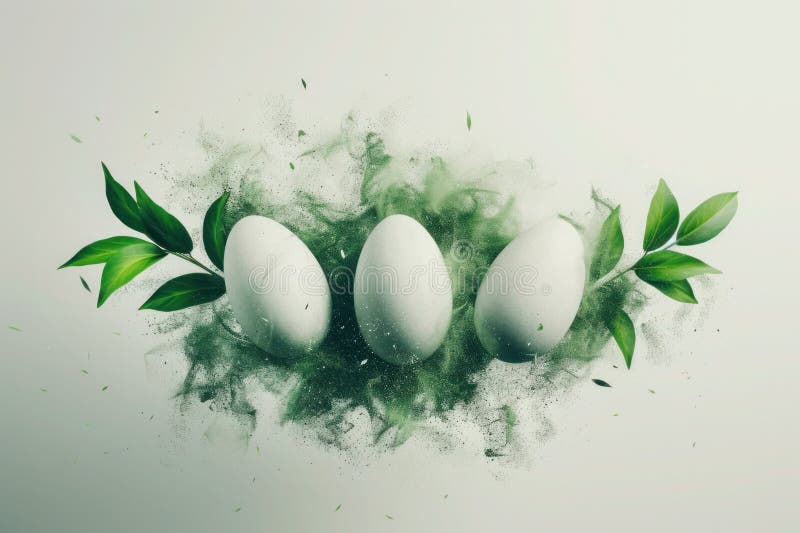 Easter Eggs with Green Leaves and Green Powder Explosion Stock Photo ...