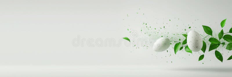 Easter Eggs with Green Leaves and Green Powder Explosion, Banner Stock ...