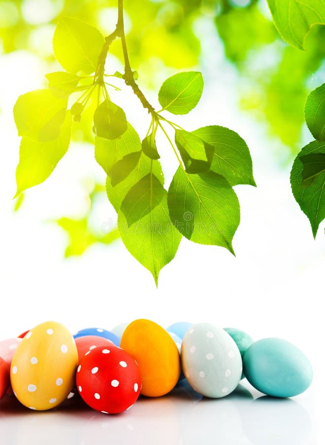 Easter Eggs and Green Leaves Stock Image - Image of decoration ...
