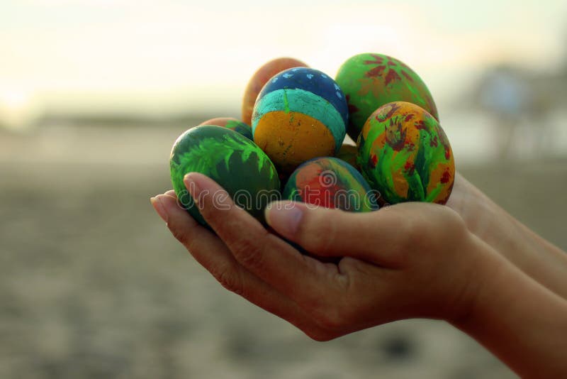 Easter Eggs in Hand. Hands Holding Colorful Easter Eggs Stock Image ...