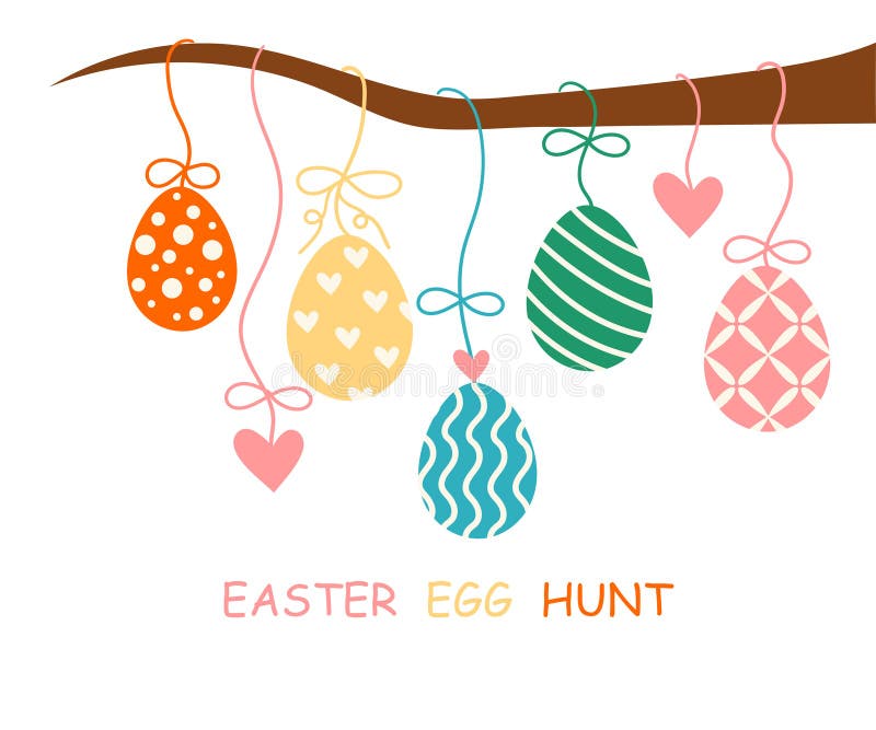 Easter Eggs Hang on a Rope on a Tree Branch. Vector Colorful ...