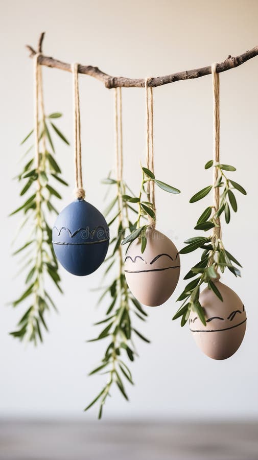Easter Eggs Hanging on Olive Branch. Easter Greeting Card Stock Image ...