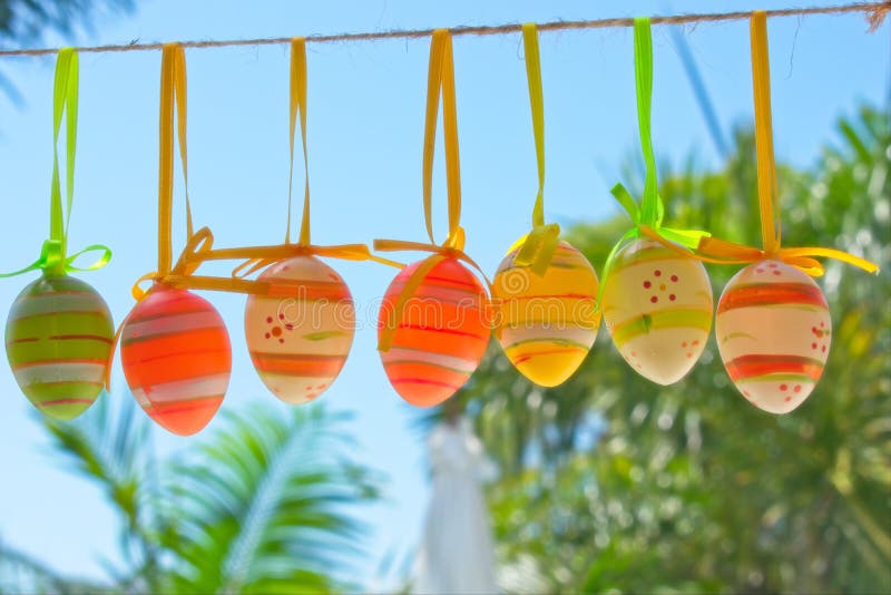 Easter Eggs Hanging on a Rope. Stock Image - Image of colourful ...