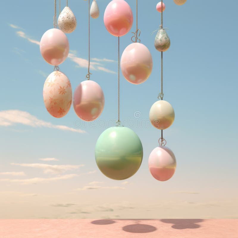 Easter Eggs Hanging on a Rope in the Sky. 3d Render Stock Illustration ...