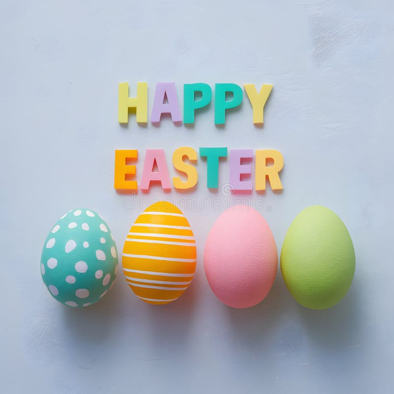 Easter Eggs and HAPPY EASTER Text on Light Backdrop Stock Illustration ...