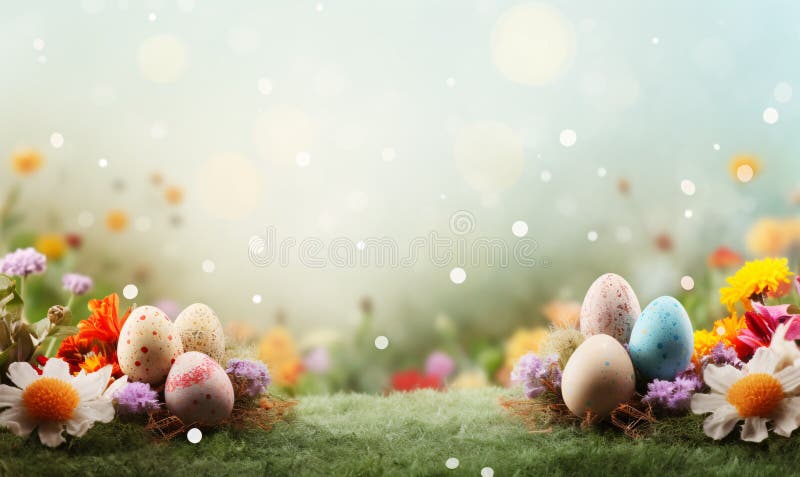 Easter Eggs Hidden in a Flowery Spring Meadow. Happy Easter. Stock ...