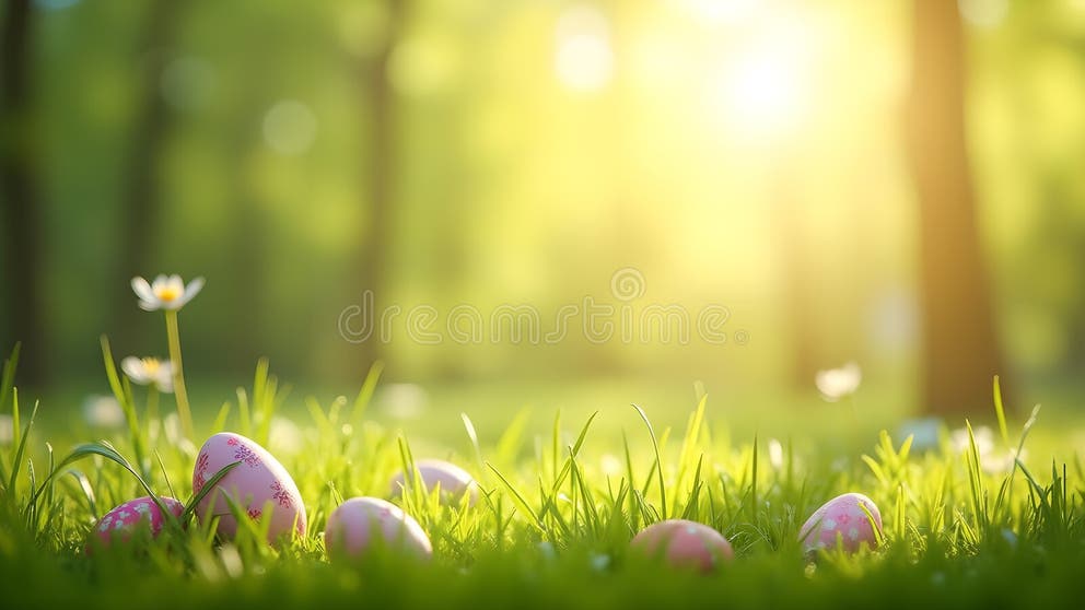 Easter Eggs Hidden in Grass at Springtime Dawn Stock Illustration ...