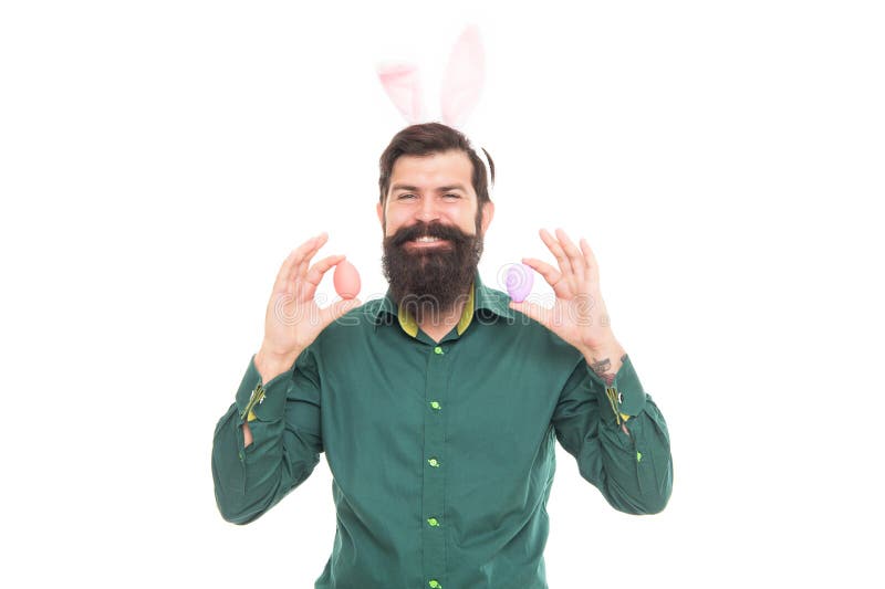 These Easter Eggs are Just Perfect. Smiling Easter Man with Eggs. Bunny ...