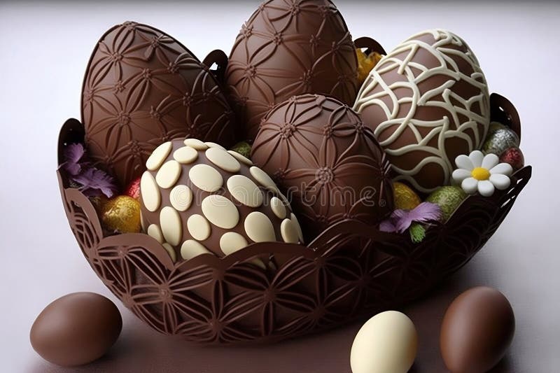 Easter Eggs Made in Chocolate in a Basket, Chocolate Easter Eggs in a Basket Stock Illustration ...