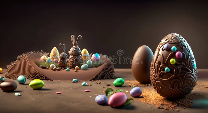 Easter Eggs Made by Chocolate on Brown Background. Stock Illustration ...