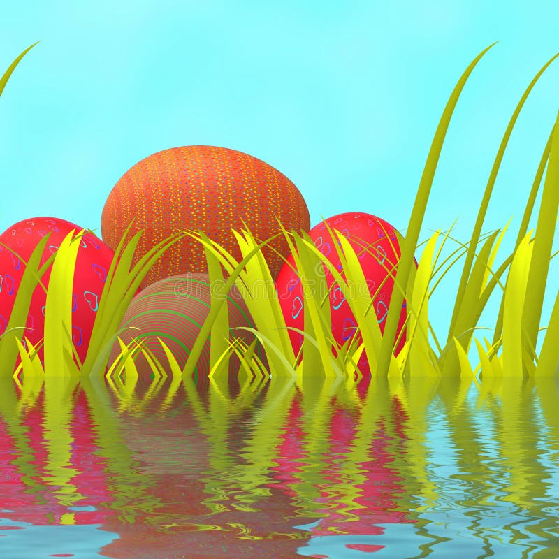 Easter Eggs Means Green Grass and Environment Stock Illustration ...