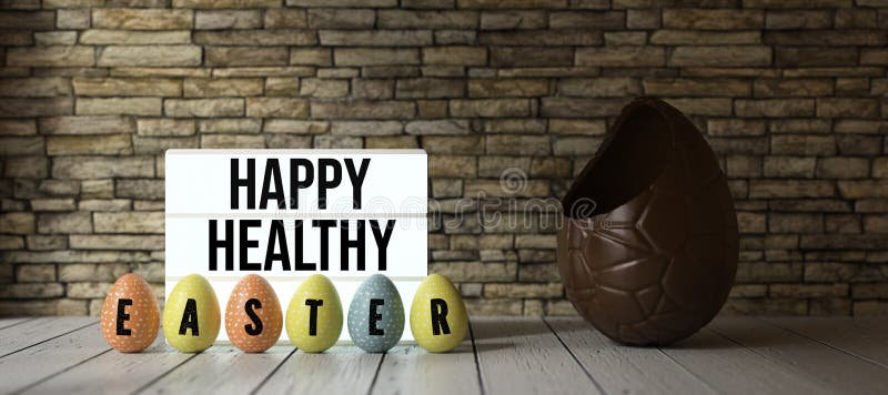 Easter Eggs with Message HAPPY HEALTHY EASTER with Big Chocolate Egg ...