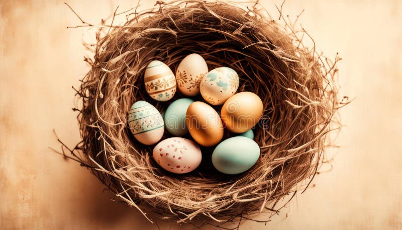 Easter Nest with Cute Eggs and Copy Space Stock Illustration ...