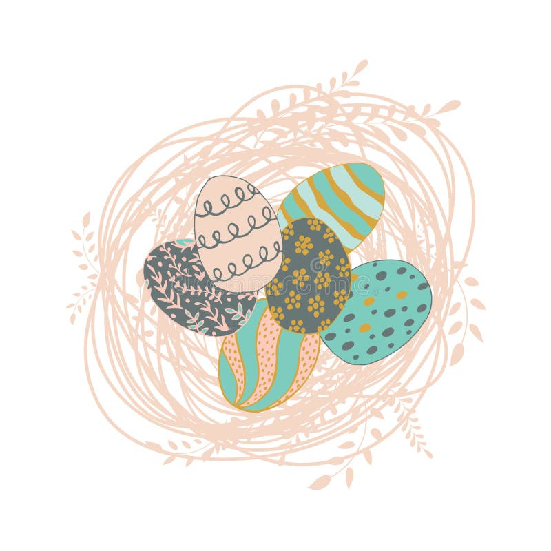 Easter Eggs in Nest. Easter Eggs with Beautiful Drawings. Happy Easter ...