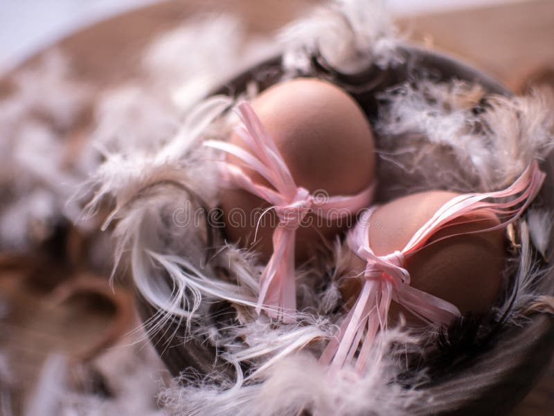 Easter Eggs in the Nest of Feathers. Stock Photo - Image of eggs ...