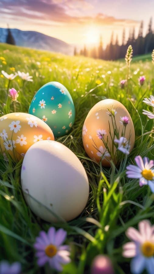 Easter Eggs in a Nest in the Green Grass in a Spring Meadow. Generated ...