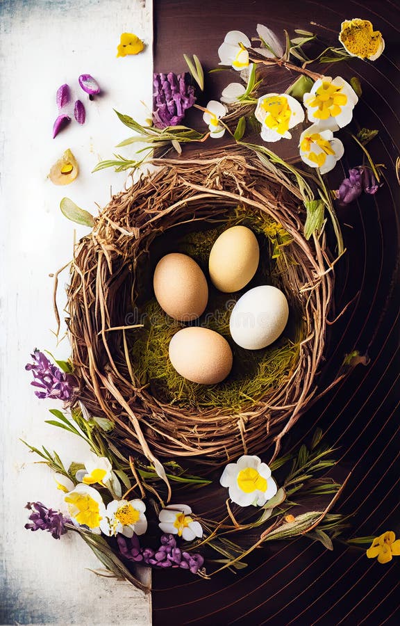 Easter Eggs in Nest Top View with Copy Space, Happy Easter Concept ...