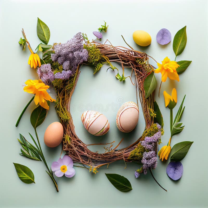 Easter Eggs in Nest Top View with Copy Space, Happy Easter Concept ...