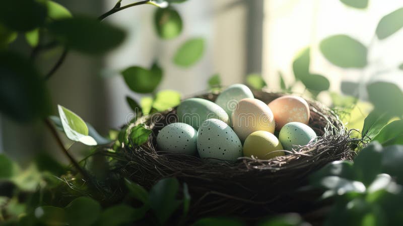 Easter Eggs Nestled in Foliage, Glowing and Cheerful Spring Celebration ...