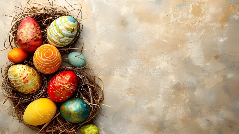 Easter Eggs Nestled in a Rustic Nest, Set Against a Soft Pastel ...